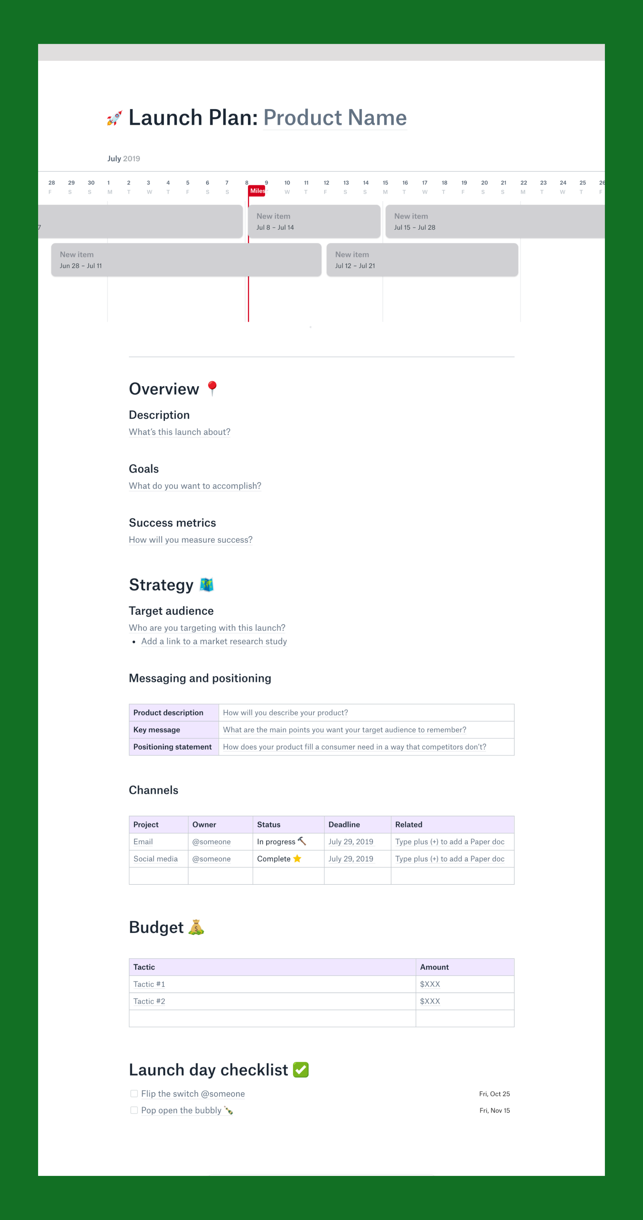 Launch Plan & Project Timeline Template - Dropbox